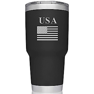 AAFEEN Black Coffee Tumbler Cup 30 oz | Double Walled Insulated Flask | Rust Proof Stainless Steel Hot and Cold Tumbler with Magslider Lid | Tea, Coffee Travel Mug for Men & Women with USA Flag Logo