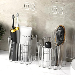 MZYIWUU 4 Pack Acrylic Wall Mount Organizer, Adhesive Cabinet Door Storage Bins, Clear Makeup Containers, Stackable Organizer Basket for Kitchen, Bathroom, Cabinet, Pantry, Office