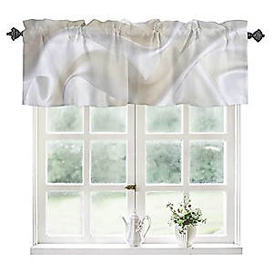 IDOWMAT Semi-Sheer Curtain Valance for Kitchen Bathroom Living Room Bedroom Small Window, Light Filtering & Privacy Half Short Drapes Gold White Marble Rod Pocket Valances, 54x18 Inch