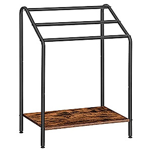 HOOBRO Freestanding Towel-Rack, 3 Tier Blanket Rack for Living Room, 23.6" L x 14.2" W x 33.9" H, Quilt Blanket Ladder Holder, Drying and Display Rack, Bathroom, Rustic Brown and Black BF63LB01