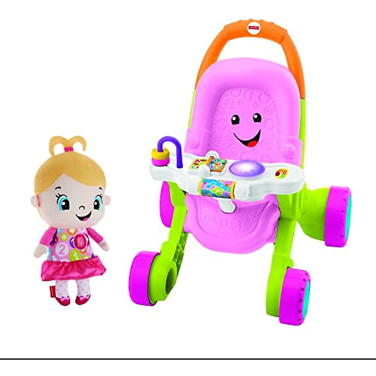 Fisher-Price Laugh & Learn Stroll & Learn Walker Gift Set, Musical Baby Walking Toy and Soft Doll for Infants Ages 9 Months and Older