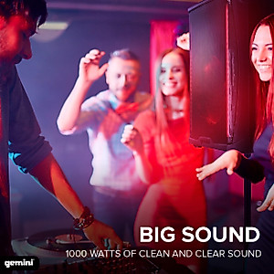 Gemini Sound GD-L115BT Powered LED Lit 1000W 2-Way Linkable Bluetooth PA Speaker with 3 Channel Mixer
