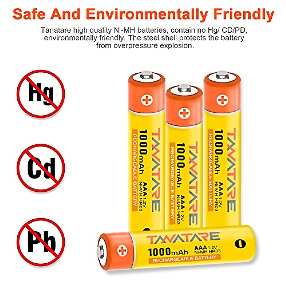 Tanatare Rechargeable AAA Batteries (4 Count) 1000mAh NiMH AAA Recharegeable Batteries, High Capacity, Pre-charege