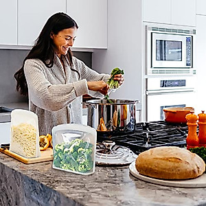 Elkanah 2 Extra Large-116Oz Stand Up 100% Food Grade Silicone Reusable Storage Bag Gallon Freezer Bags Silicone Bags for Food Storage Bag-Leakproof, Microwave, Oven, Sous Vide & Dishwasher safe-Clear