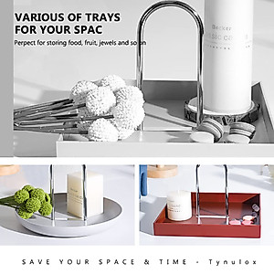 Tynulox Plastic Serving Tray with Stainless U-Handle, Grey Rectangle Portable Tray Modern Decorative Tray for Storing Food, Coffee, Cosmetics in Bedroom, Kitchen, Living Room, 1 Pcs.