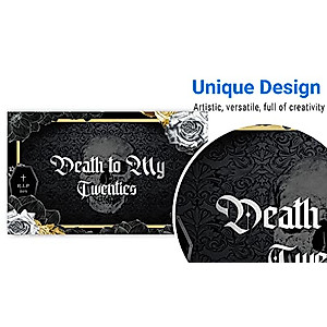 Funnytree Death to My Twenties Theme Backdrop for Thirties Birthday RIP to My 20s Youth Gothic Skull Coffin Black Party Background Decorations Banner Cake Table Photography Studio Props