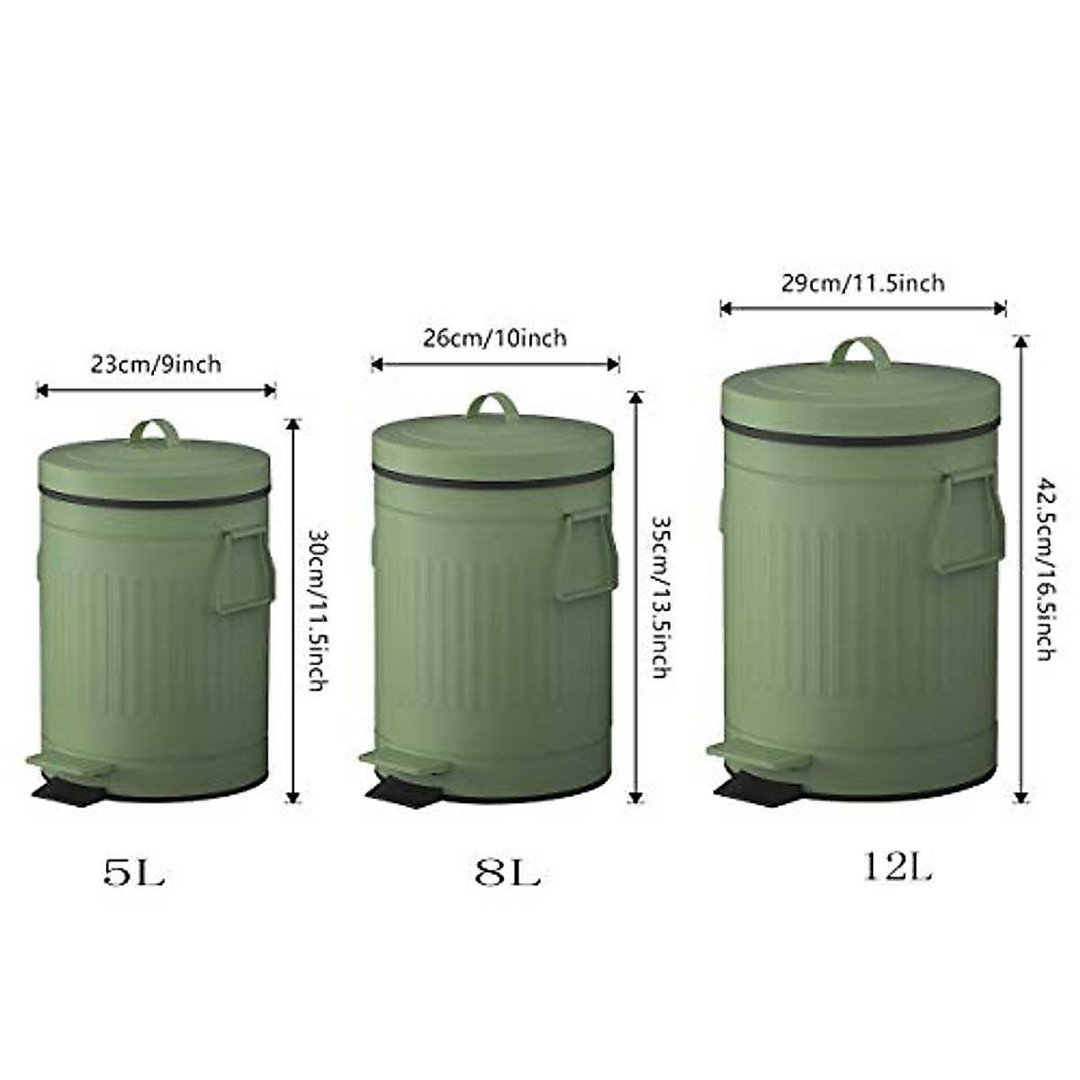 Retro Green Trash Can with Lid, Turquoise Bathroom Bedroom Waste Basket Soft Close, Roman retro Small Garbage Can, Retro Vintage Home Office Trash Can, Glossy Retro Green，5/8/12L Touchless Trash Can