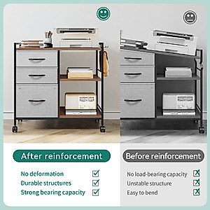 YITAHOME 3 Drawer Lateral File Cabinet, Mobile Printer Stand with Open Storage Shelf and Hook, Rolling Fabric Filing Cabinet for Home Office, Fits A4/Letter Size, Light Grey