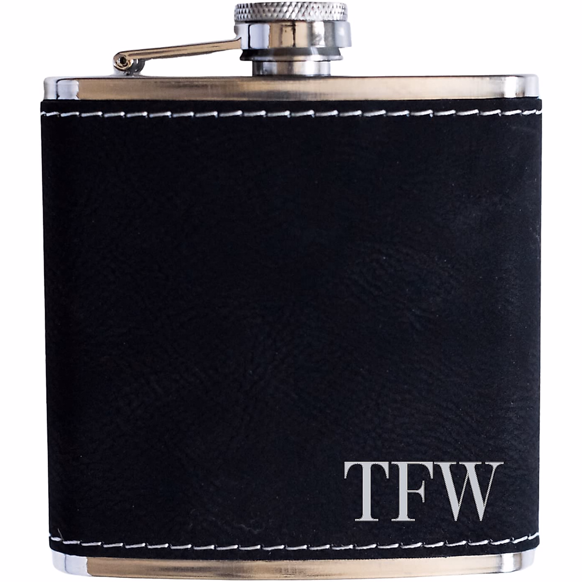 Personalized Flask For Wedding Gift. Customized Flask Gift Set. Engraved Leatherette Flask With Optional Gift Box For Groomsmen Gifts. Engraved Flask (Black & Silver)