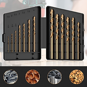 MACXCOIP Cobalt Drill Bit Set, 13Pcs M35 High Speed Steel Jobber Length Drill Bit Kit for Hardened Metal, Stainless Steel, Cast Iron, Wood and Plastic, with Index Storage Case, 1/16"-1/4"