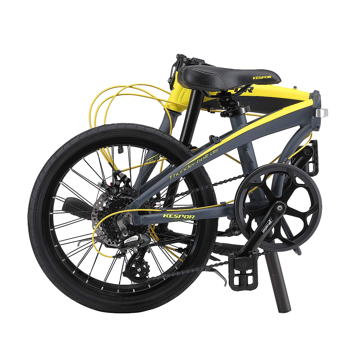 KESPOR Thunderbolt D8 Folding Bike for Adults, 20-inch Wheels, Rear Carry Rack, Shimano 8 Speed Alloy Easy Folding, Disc Brake (Yellow)
