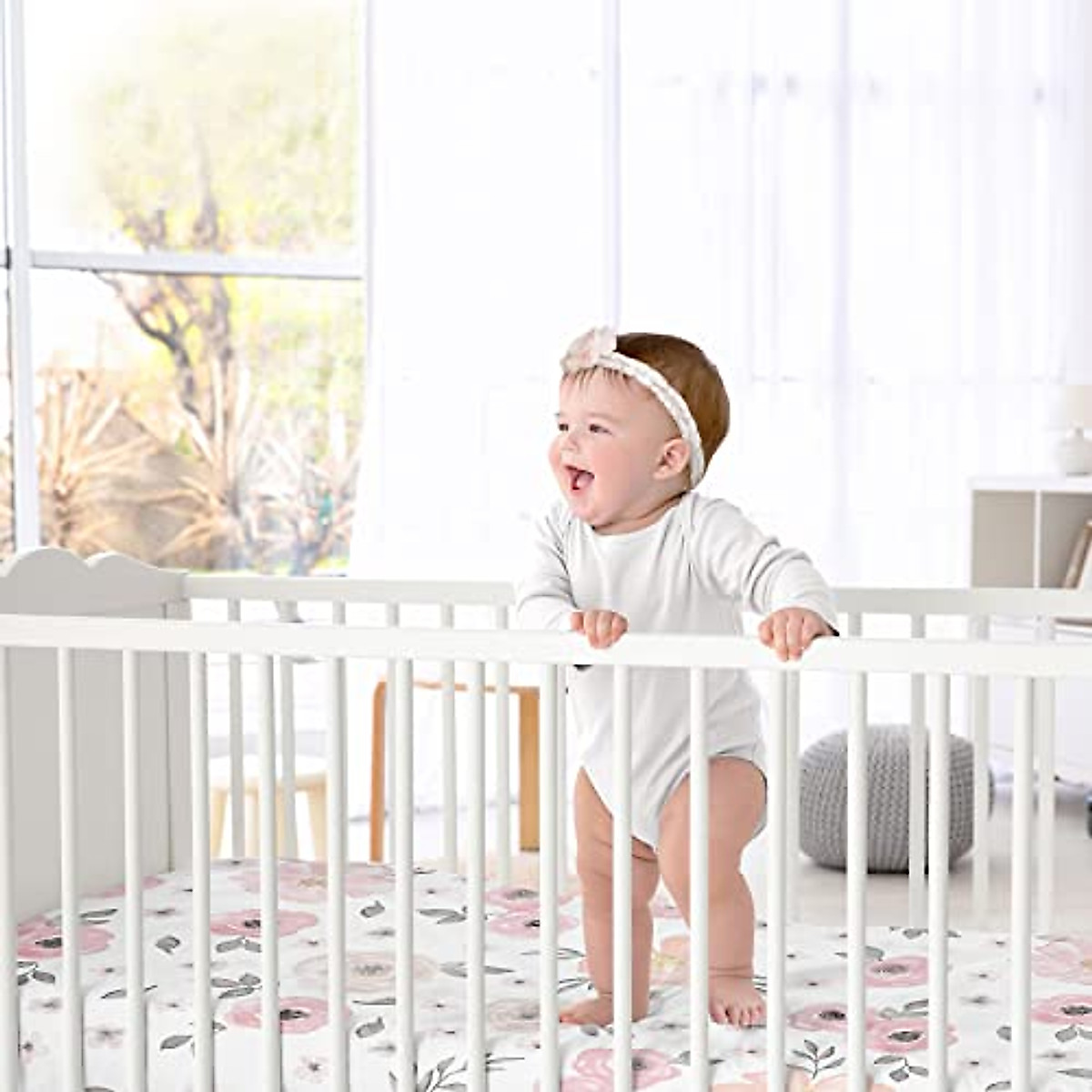 Sweet Jojo Designs Blush Pink Grey Boho Floral Girl Baby Fitted Crib Sheet Set Nursery Soft Infant Newborn Fits Standard Mattress or Toddler Bed - 2pc - Gray White Shabby Chic Rose Watercolor Flower