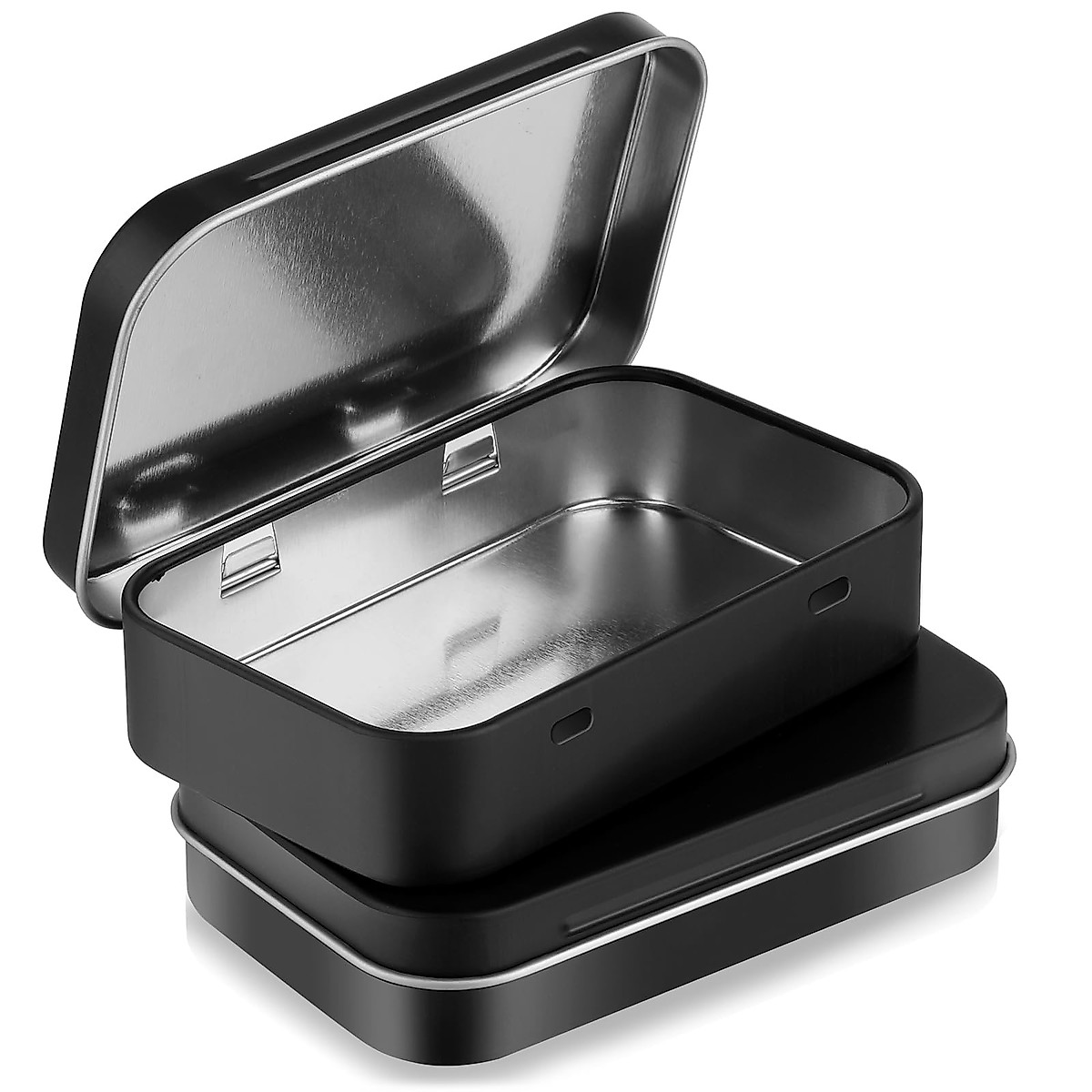 PEOVLVN 2 Pack Small Tin Box, Metal Rectangular Empty Hinged Tins Metal Tin Box with Lids Mini Portable Metal Box Container for Storage Candies Jewelry Crafts (3.7x2.4inch)