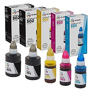 LD Products Compatible Ink Bottle Replacement for Epson 502 (5 Set - Black, Cyan, Magenta, Yellow) Compatible with Epson ET Series, Epson Expression and Epson Workforce