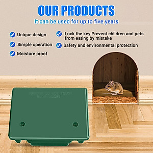 4 Pack Rat Bait Stations Large Rodent Bait Station with Key Reusable Mouse Bait Stations Mice Bait Blocks Heavy Duty Bait Boxes for Outdoor Rodents Mice Bait Blocks, Bait Not Included (Green)