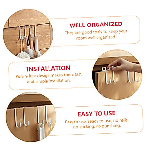 Abaodam 6 Pcs 1 Set door behind bed storage hanging white coat rack cabinet hooks over door hook organizer bedroom rack clothes hanging hooks double-row hooks no nails Coat hanger hat