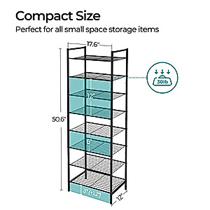 SONGMICS Shoe Rack 8 Tier Tall Shoe Storage Organizer, Sturdy Metal Narrow Shoe Rack Shelf for Closet Entry Small Space, Slim Shoe Stand Holder for 16-24 Pairs, Stackable Vertical Shoe Tower, Black