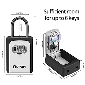 TOPOM Key Lock Box for Outside - Portable Weatherproof Combination Security Safe Boxes with Resettable Code for House Keys, Realtors, Hotels, Garage Spare