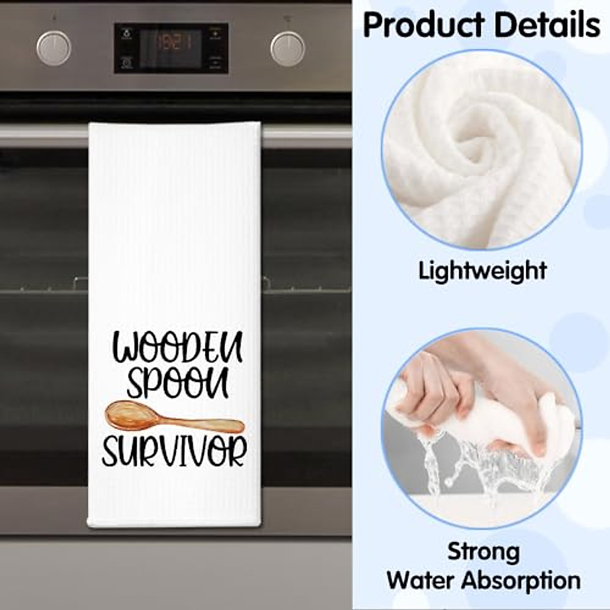 RZHV Wooden Spoon Survivor Kitchen Towel l, Funny Spoon Dish Towel Gift for Women Sisters Friends Mom Aunty Hostess Lover, Housewarming New Home