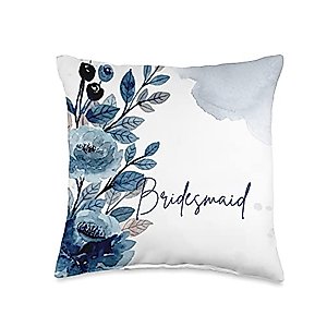 Vintage Floral Designs by Deb Blue Roses Floral Watercolor Bridesmaid Throw Pillow, 16x16, Multicolor