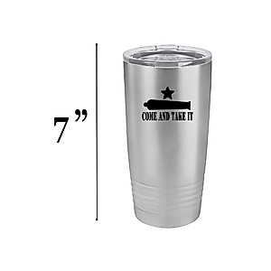 Rogue River Tactical Come and Take It Gonzales Texas Flag 20 Oz. Stainless Steel Travel Tumbler Mug Cup w/Lid Vacuum Insulated Hot or Cold (Silver)