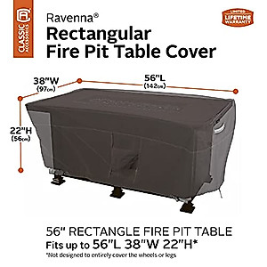 Classic Accessories Ravenna Water-Resistant 56 Inch Rectangular Fire Pit Table Cover, Outdoor Table Cover