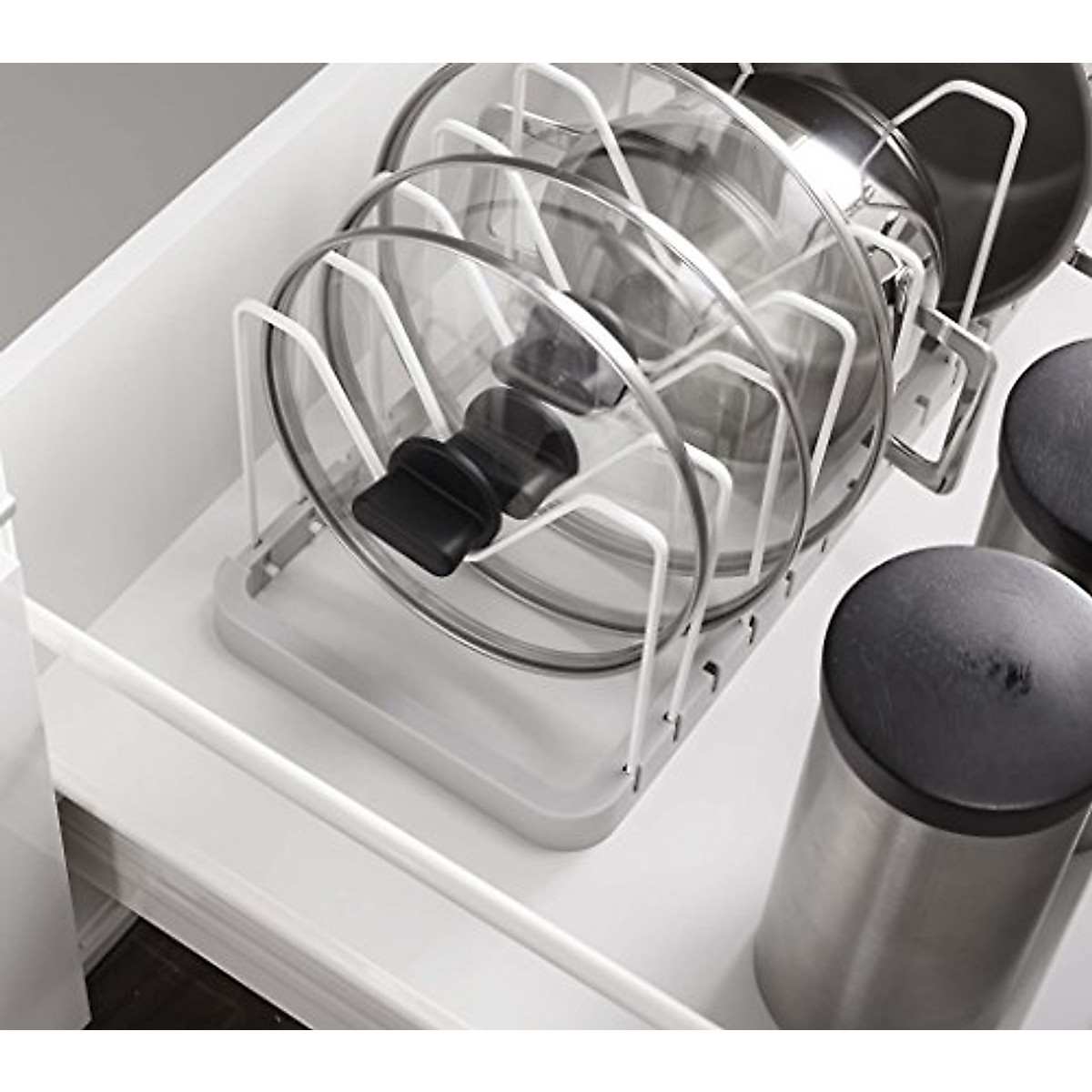 Yamazaki 3965 Under-Sink Extendable Pot Lid & Frying Pan Stand, White, Approx. W 17.7-32.3 x D 7.9 x H 6.9 inches (45-82 x 20 x 17.5 cm), Plate, Kitchen Storage, Handle Rest