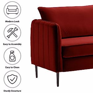 SZLIZCCC Velvet Accent Sofas 85" in,Modern Tufted Loveseat Sofas ArmCouch, Comfy Upholstered Armchair, Velvet Accent Sofas for Bedroom Living Room (85" Sofa Wine Red)