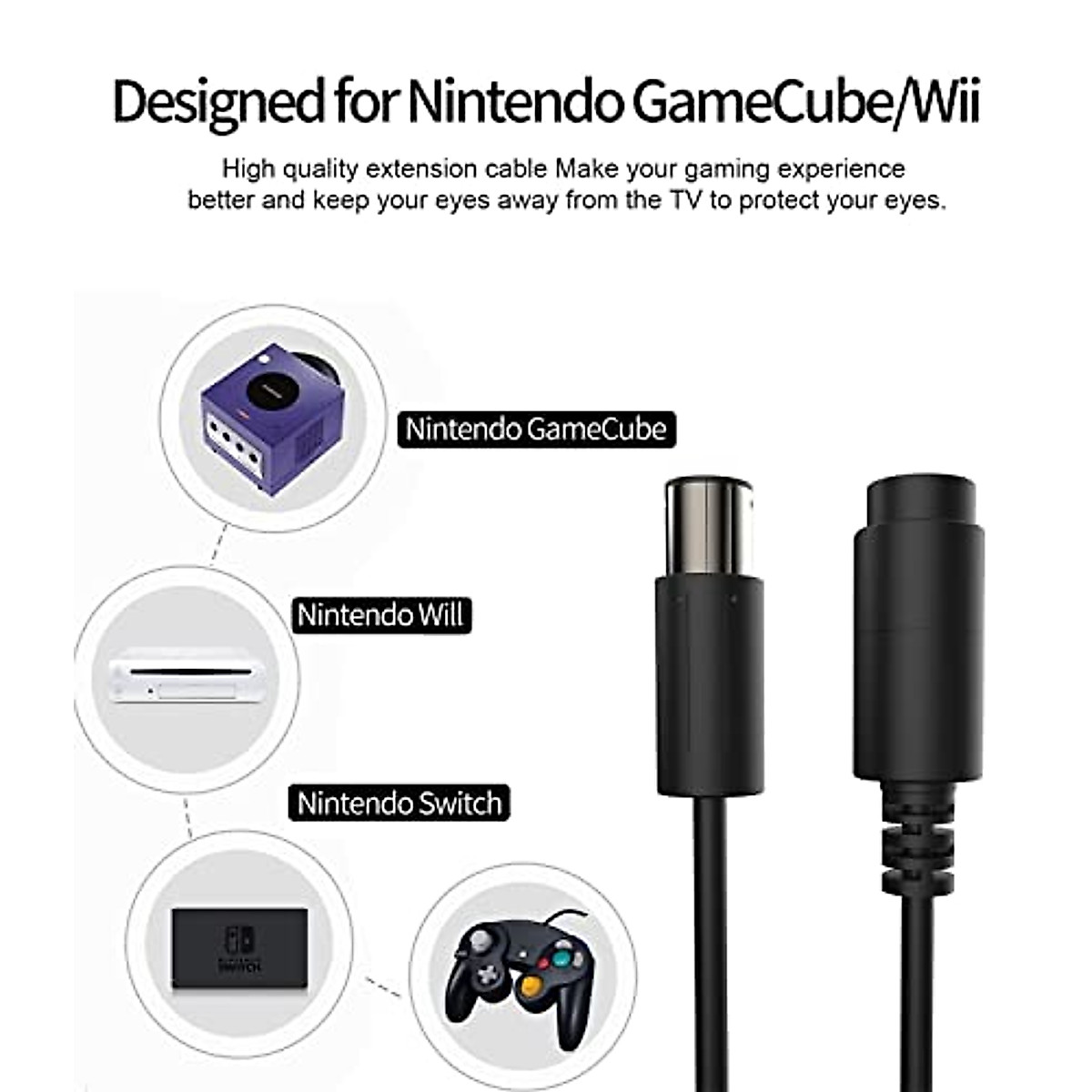 DUEYAGO WiiGamecube Controller Extension Cable for Wii Gamecube GCN - 2pack/6.6ft