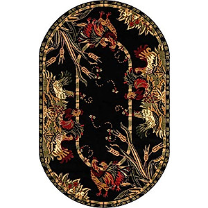 Unique Loom Barnyard Collection French Country Inspired Cottage Rooster Design Area Rug (5' 0 x 8' 0 Oval, Black/Ivory)