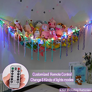 Beinou Stuffed Animals Net Or Hammock 2Pcs Stuffed Animals Storage With Led Lights Hanging Plush Toy Hammock Corner Toy Storage For Kids Playroom Nursery Decor