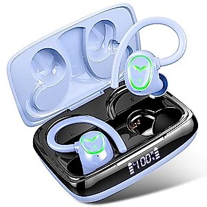 Wireless Earbud Bluetooth 5.3 Headphones Sport Earphones in Ear 48H Playback Stereo Noise Cancelling Earbud with Dual Mic LED Display, Over-Ear Earhooks Ear Buds IP7 Waterproof Headset for Running Gym