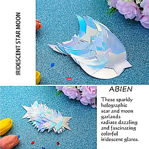 Abien Moon Star Garland Decorations Holographic Hanging Decor Party Streamers Silver Twinkle Star Banner Backdrop for Baby Shower Birthday Wedding Engagement Disco Sparkly Party Decorations 4PCS