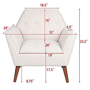 LEVNARY Modern Accent Chair, Comfy Upholstered Button Tufted Armchair with Wood Legs, Mid-Century Upholstered Single Sofa Chair for Reading Room Living Room (Beige)