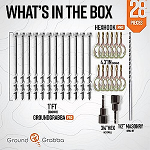 GROUNDGRABBA Ground Anchor Screw Kit - 28pc - Ground Anchors Heavy Duty for High Winds | Ground Anchor Kit for Swing Sets | Screw in Anchor for Pop-UP Canopy, Tents and More