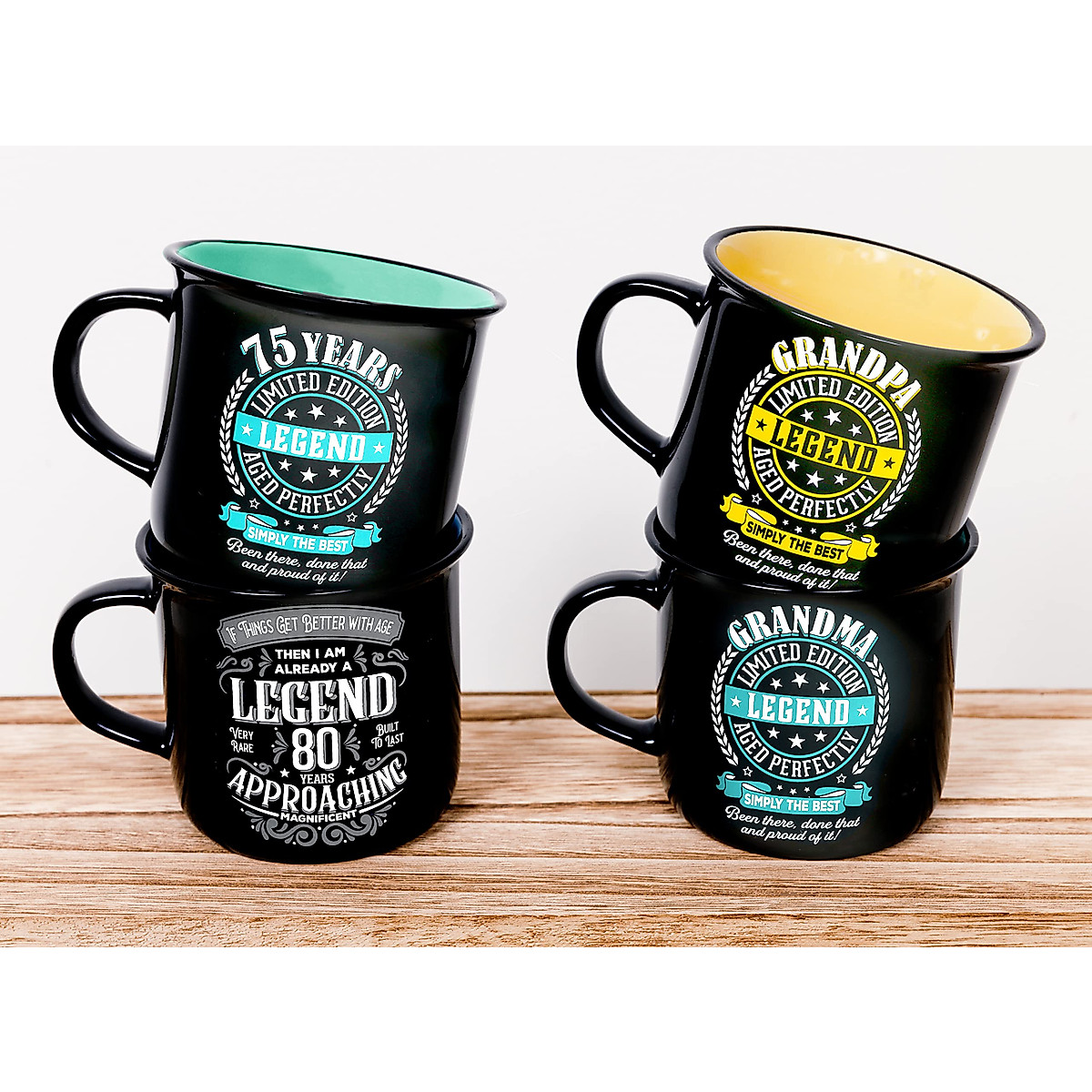 Pavilion Gift Company - 80 Years - Ceramic 13-ounce Campfire Mug, Double Sided Coffee Cup, Birthday Gift, Guys, Women, Mom, Dad, Grandpa, Grandam, 1 Count, 3.75 x 5 x 3.5 Inches