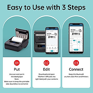 Thermal Label Maker DETONGER DP30S 3inch75mm Portable Bluetooth Address Label Maker with 1 Pack 50x30mm Label Sticker for Office Organization Commercial Use Barcode Label Compatible with Android & iOS
