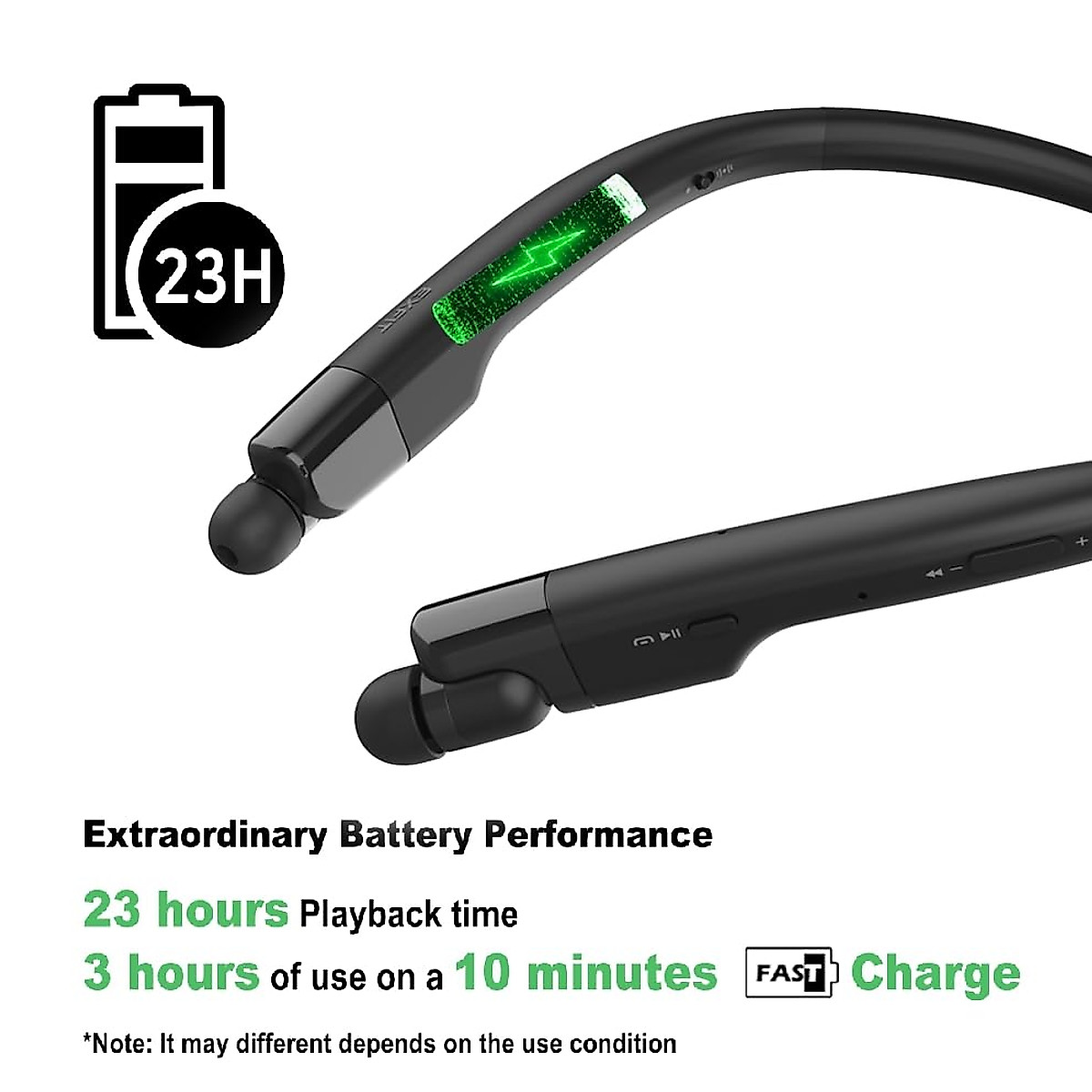 EXFIT BCS-700 Pro Bluetooth Neckband Wireless Headphones, Around The Neck Headphones, Retractable Earbuds Without Button Control, Pull Earbud for Auto Answer, Bluetooth 5.2, Low Latency