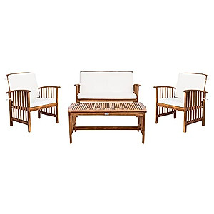 SAFAVIEH Outdoor Collection Rocklin Natural/ Beige 4-Piece Conversation Patio Set with Cushions