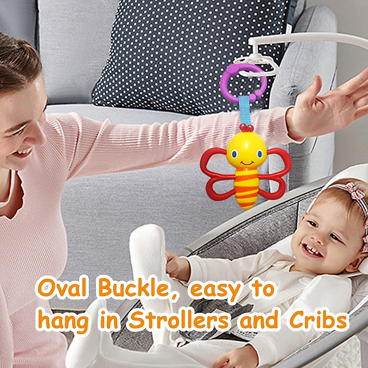 YUNLOVXEE Baby Toys, Cartoon Animal Hanging Rattle Toys, Handbells Baby Rattles, Baby Bed Crib Car Seat Travel Stroller Toys for Infant, Best Birthday Gift for Newborn, 4 Pack