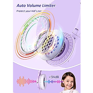 DyBaxa Kids Headphones Wired, Foldable On Ear Headset, Volume Limiter 94dB, Over-Ear Headphones for Kids School Online Classes Travel Children, 3.5mm Jack Compatible Smartphones Tablet, Purple