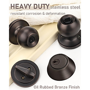 Exterior Deadbolt and Door Knob Set, Oil Rubbed Bronze Entry Door Locksets with Single Cylinder Deadbolt, 3 Pack Keyed Alike Door Lockset with Over 250000 Cycles