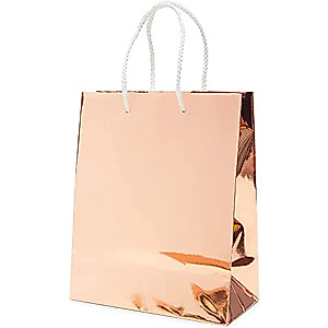 Sparkle and Bash Rose Gold Metallic Medium Gift Bags with Handles for Weddings, Birthdays (9.25 x 8 x 4.25 in, 24 Pack)