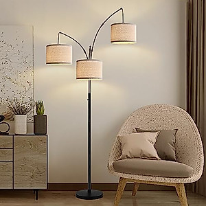 Dimmable Floor Lamp - 3 Lights Arc Floor Lamps for Living Room, 1000LM Modern Tall Standing Lamp With Beige Shades & Heavy Base, Mid Century Tree Floor Lamp for Bedroom Office, 3 LED Bulbs Included
