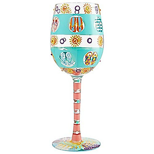Enesco 6004759 Designs by Lolita Flip Flop Days Artisan Hand-Painted Wine Glass, 15 Ounce, Multicolor