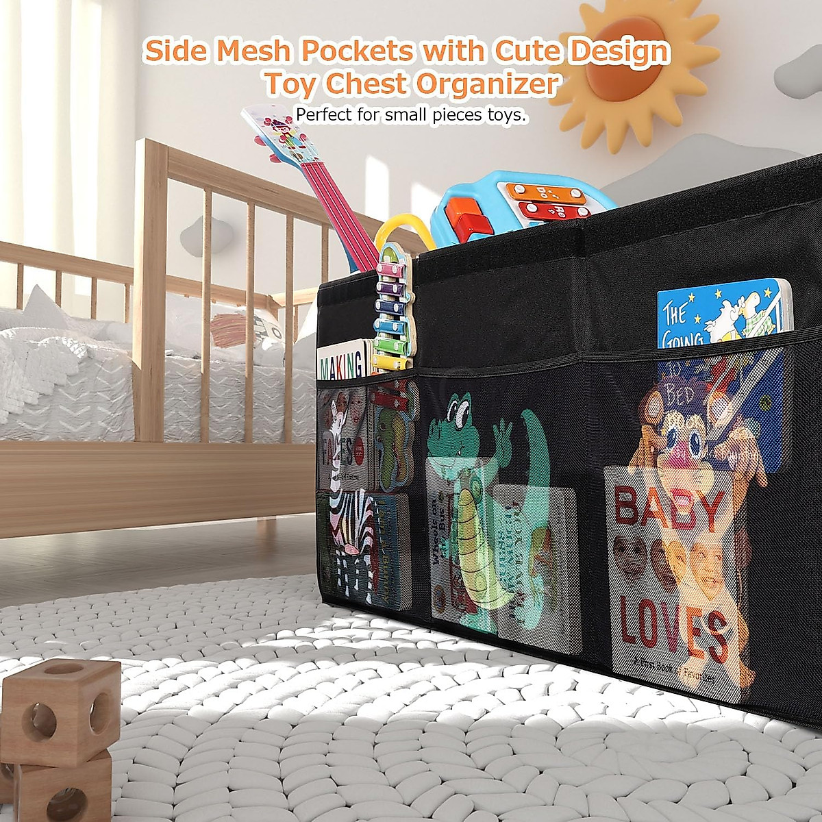 Extra Large Toy Box, Collapsible Sturdy Toy Storage Organizer with Lids, Dinosaur Toy Box for Boys Girls, 42"x16"x14" Kids Toy Chest Bin Box Baskets for Living Room, Playroom, Bedroom, Nursery, Black