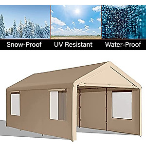 12 x 20 Carport Canopy Tent | Roll up Ventilated Windows | Outdoor 3-Sided Walls | Multi-Purpose Shade & Shelter | Heavy Duty Tent for Weddings Car Parking Party