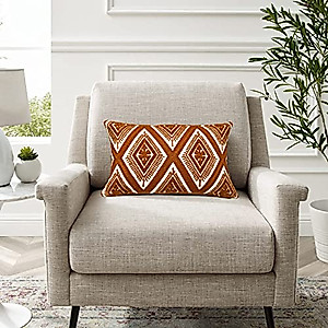 Alysheer Embroidered Lumbar Decorative Throw Pillow Cover 12"x 20", Classic Boho Geometric Embroidery Pattern Cotton Rectangular Cushion Case for Sofa Couch Living Room Bedroom(Burnt Orange)