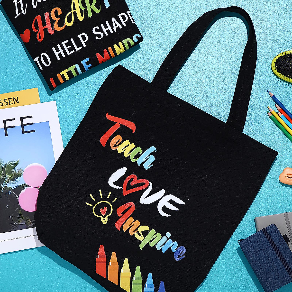 Xuniea 2 Pcs Teacher Appreciation Tote Bag, Teacher Gifts Idea Funny Reusable Canvas Bag for First End Day of School (Simple Style)