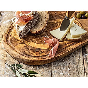 SOLTAKO Olive Wood Cutting Steak Board, Large Cheese Board, Hand Made Serving Platter, Wooden Charcuterie Board, Rustic Chopping Board with Juice Groove